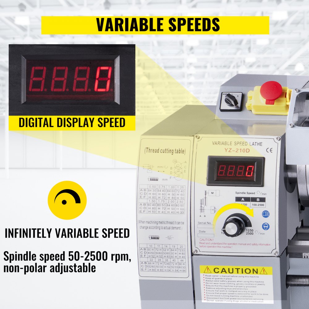 VEVOR Metal Lathe, 210x800 Mini Lathe Machine, 2500 RPM Variable Speed ...