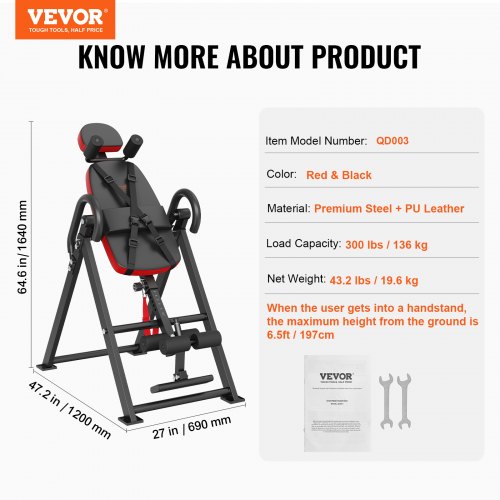 VEVOR Inversion Table, 300 lbs Capacity Heavy Duty Inversion Table ...