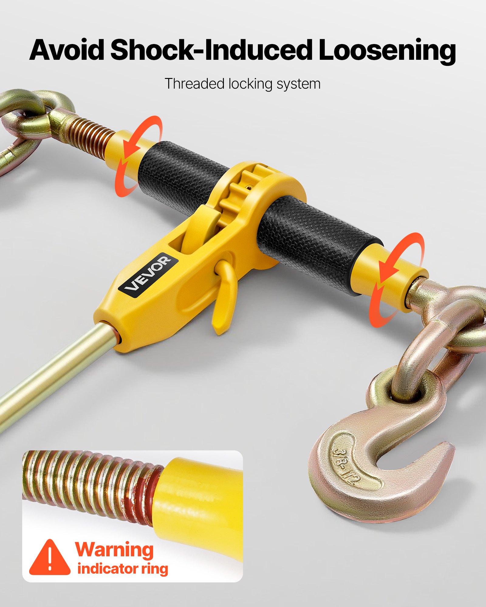 VEVOR Ratchet Chain Binder, 3/8 in x 20 ft G80 Chains, 9200 lbs Working ...