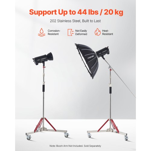 Heavy Duty Light Stand with Casters Max Height 10.5ft/320cm Tripod ...