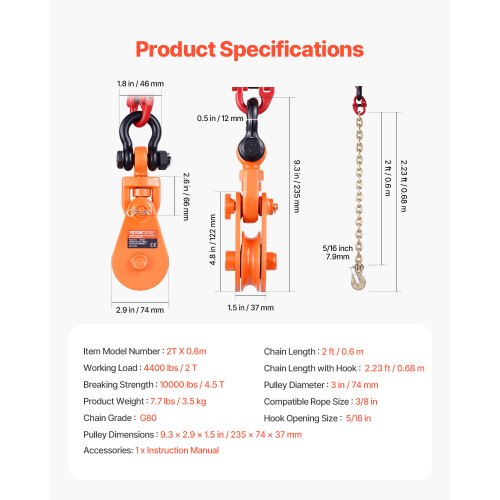 VEVOR 2 Ton Snatch Block Chain Flatbed Tow Truck Rollback Car Carrier ...