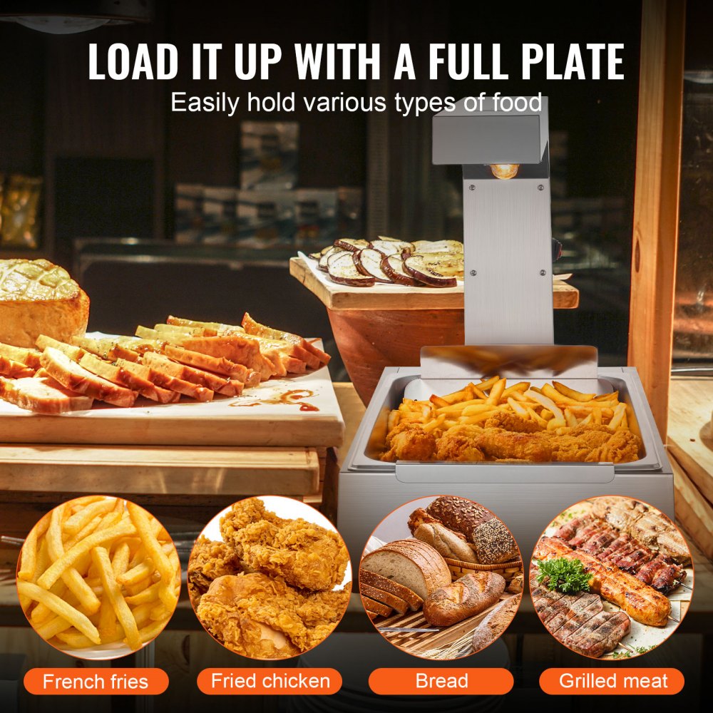 VEVOR French Fry Food Warmer, 750W Commercial Food Heating Lamp ...