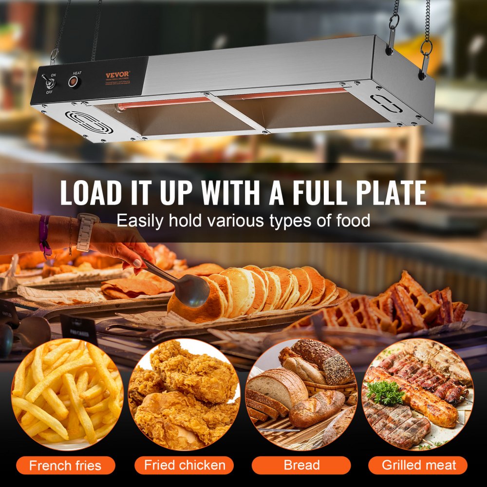 VEVOR French Fry Food Warmer, 750W Commercial Strip Food Heating Lamp ...