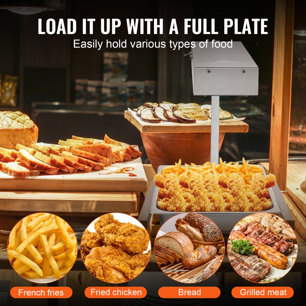 VEVOR French Fry Food Warmer, 750W Commercial Strip Food Heating Lamp ...