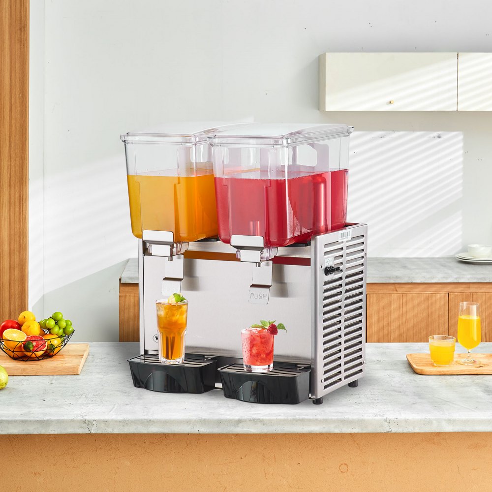 VEVOR Commercial Beverage Dispenser, 13.6 Qt 12L 2 Tanks Ice Tea Drink ...