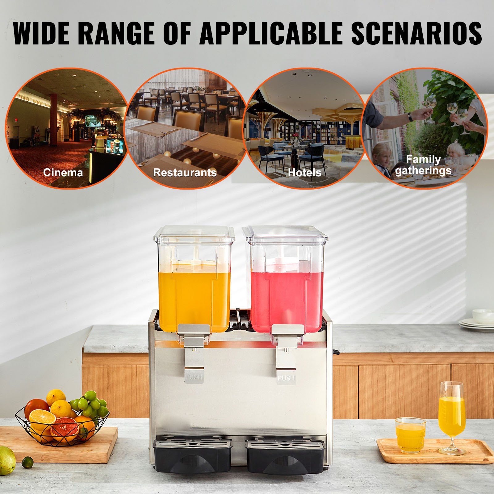 VEVOR Commercial Beverage Dispenser, 13.6 Qt 12L 2 Tanks Ice Tea Drink Machine, 280W 304 ...