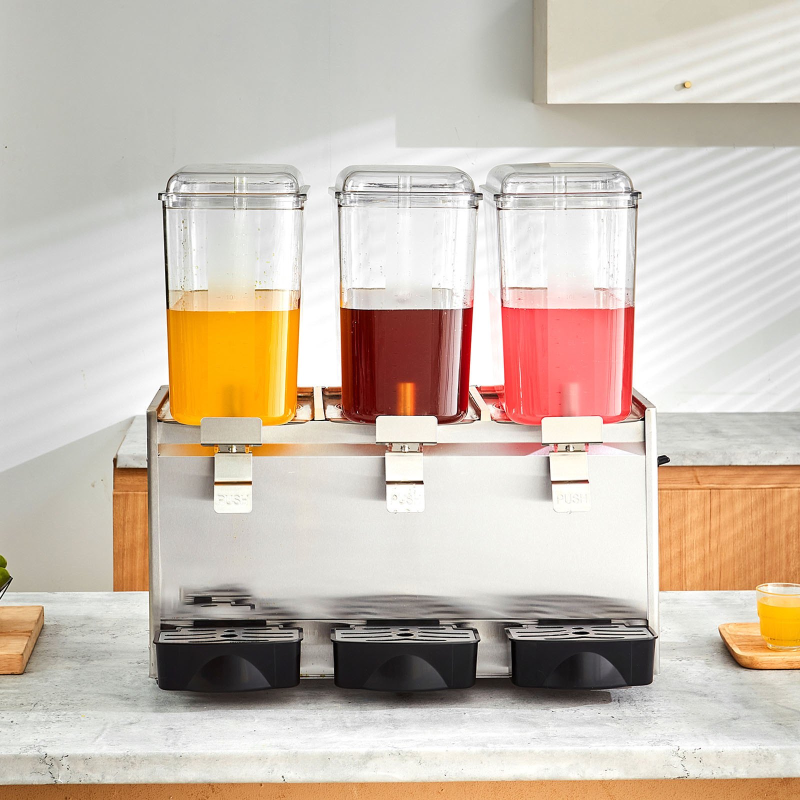 VEVOR Commercial Beverage Dispenser, 20.4 Qt 18L 3 Tanks Ice Tea Drink ...