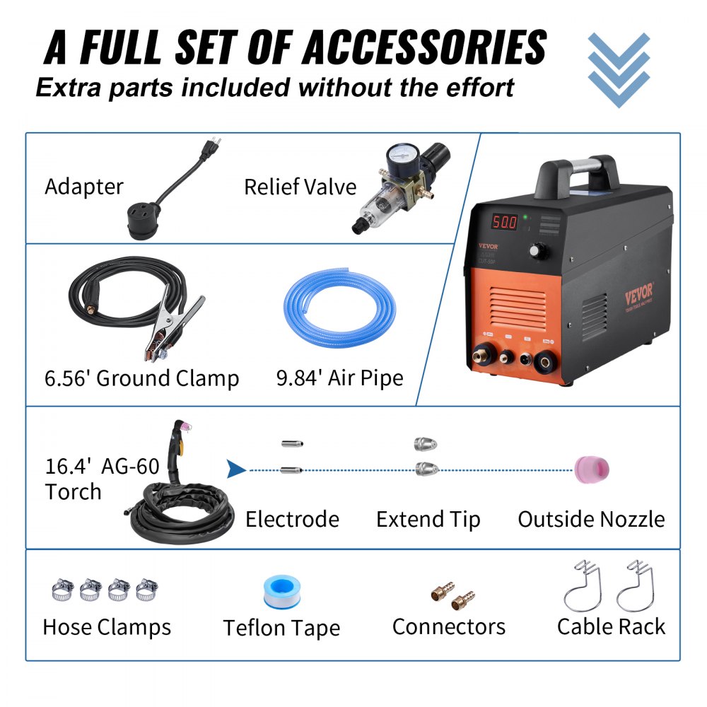 VEVOR Plasma Cutter, 50Amp, Non-Touch Pilot Arc Air Cutting Machine ...