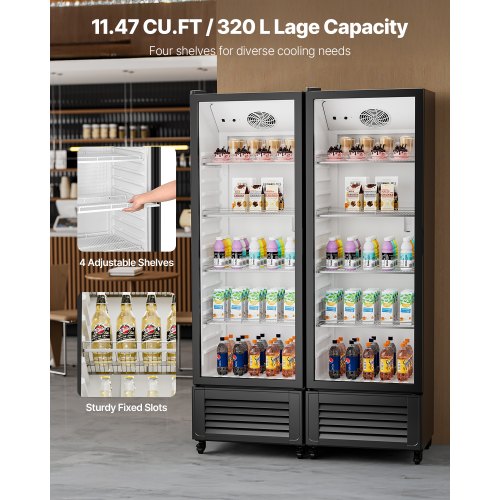 Commercial Merchandiser Refrigerator 11.47 CU.FT Glass Door Beverage ...
