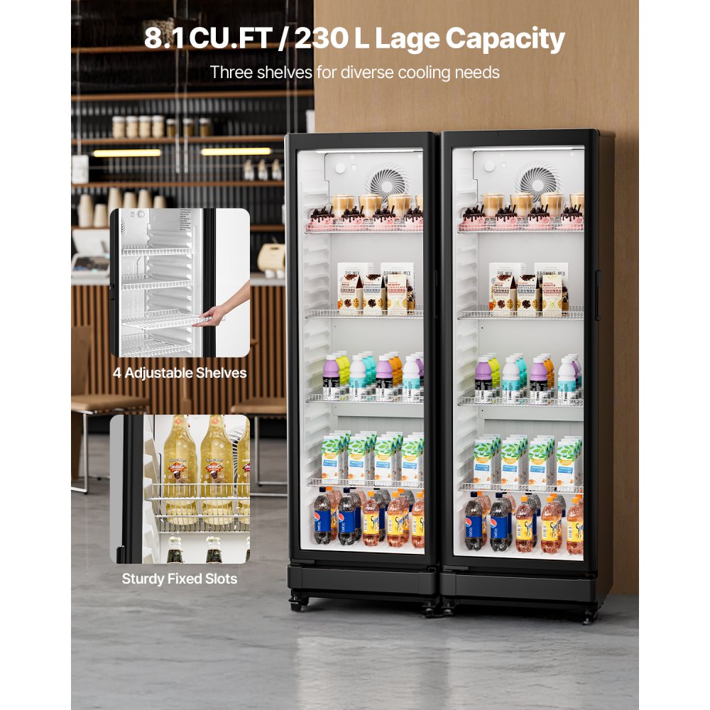 VEVOR Commercial Merchandiser Refrigerator, 8.1 CU.FT Glass Door ...