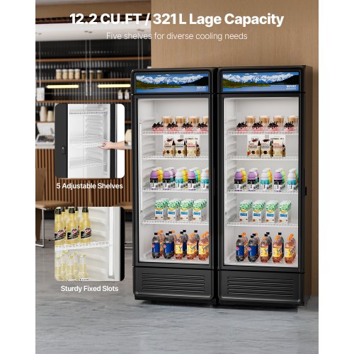 Commercial Merchandiser Refrigerator 12.2 CU.FT Glass Door Display ...