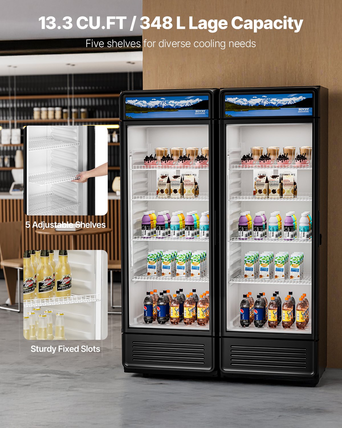 VEVOR Single Door Merchandiser Refrigerator – 13.3 CU.FT
