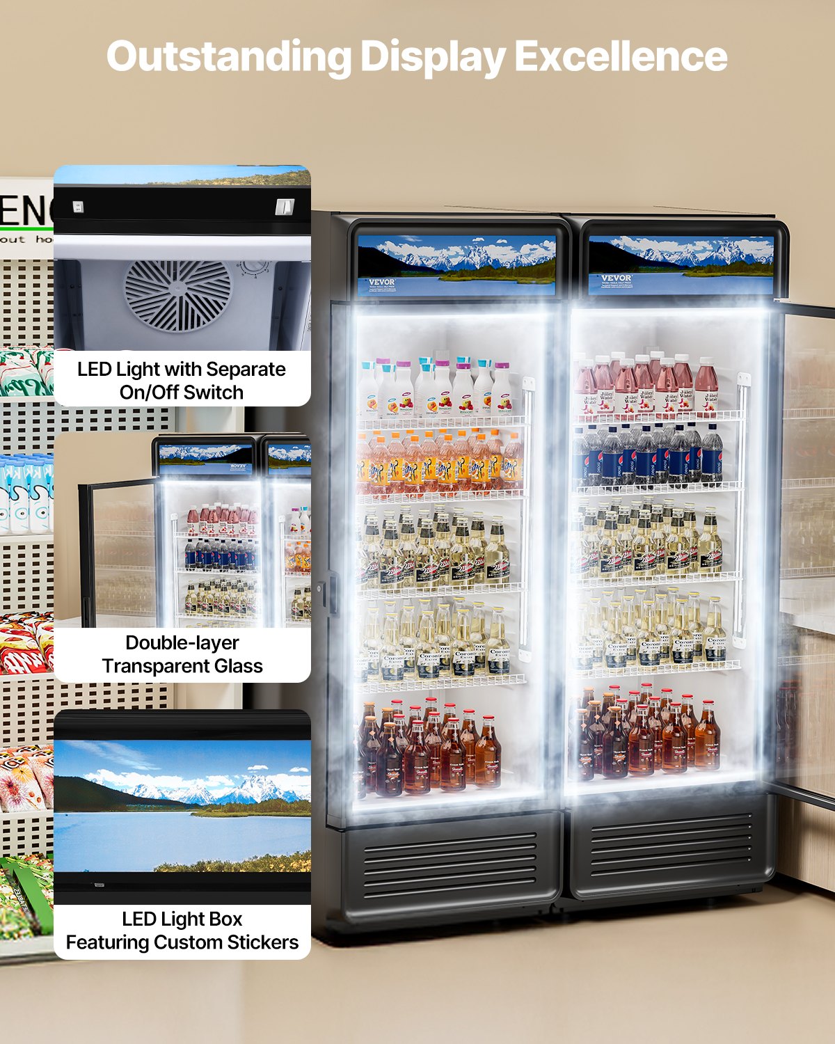 VEVOR Commercial Merchandiser Refrigerator, 6.9 CU.FT Glass Door ...