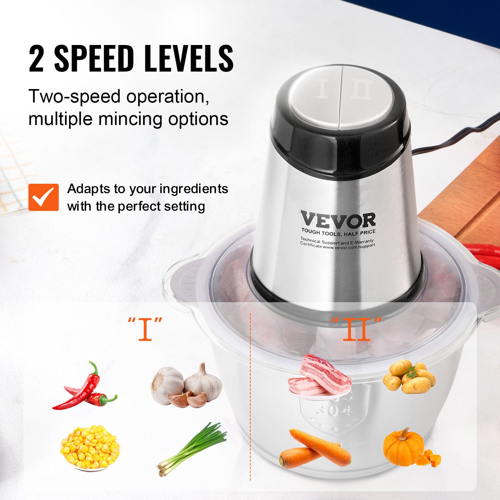 VEVOR Food Processor, Electric Meat Grinder with 4-Wing Stainless Steel ...