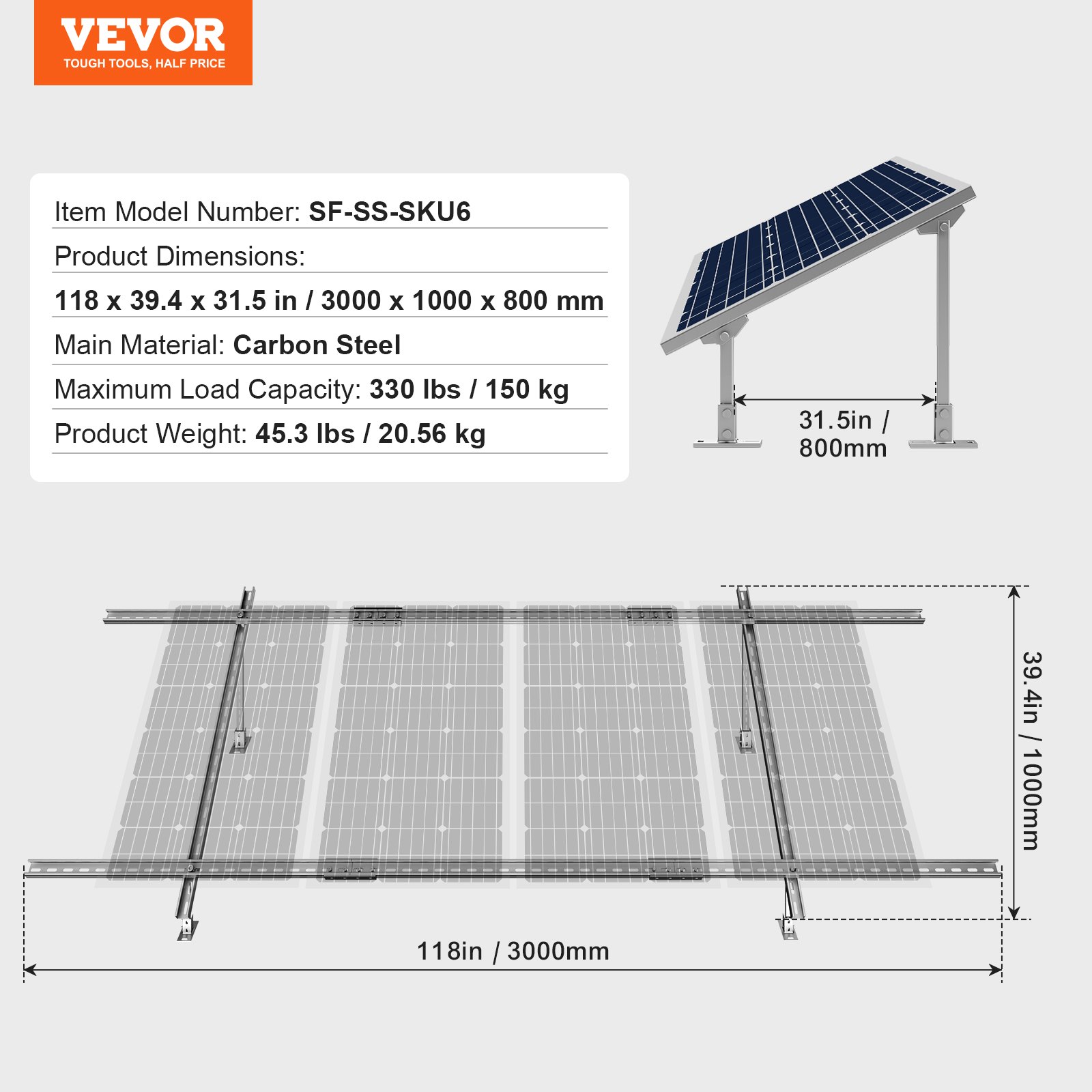 VEVOR Solar Panel Mounting Brackets, 30°-60° Adjustable Multi-Pieces ...
