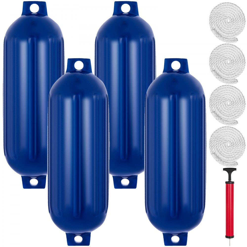 VEVOR Ribbed Twin Eyes Boat Fender Pack of 4 and Pump to Inflate (Blue ...