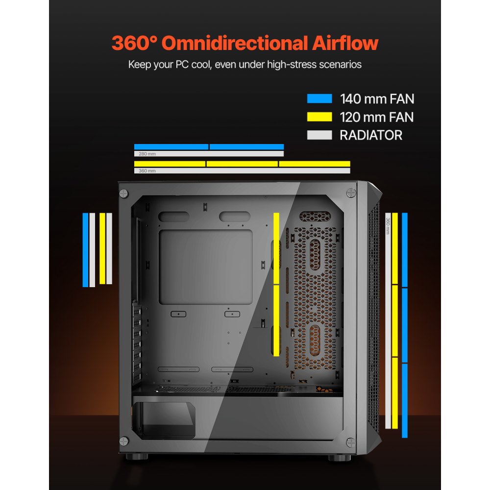 VEVOR PC Gaming Case, Full-Tower, Computer Case with High-Airflow Panel ...