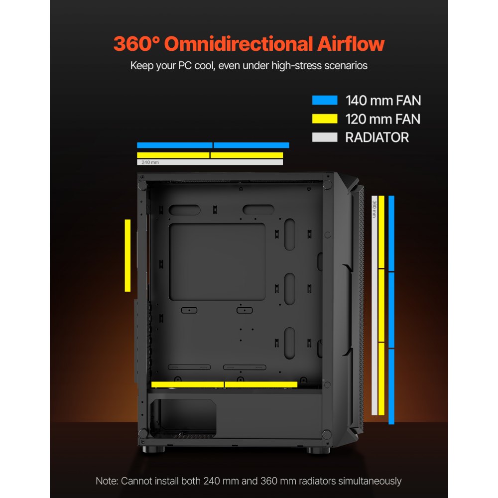 VEVOR Computer Gaming Case — Durable Mid-Tower ARGB Glass