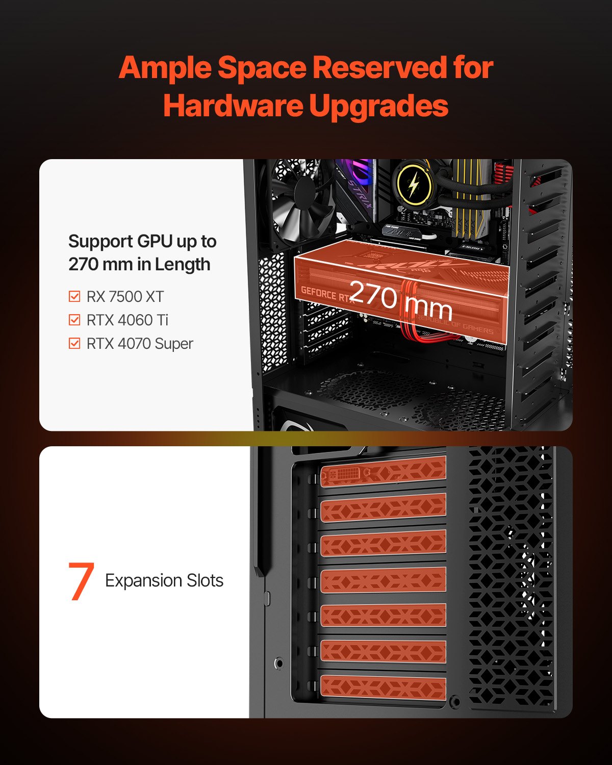 VEVOR Computer Case Mid – 4×120mm Fans, ATX Tower, 270mm