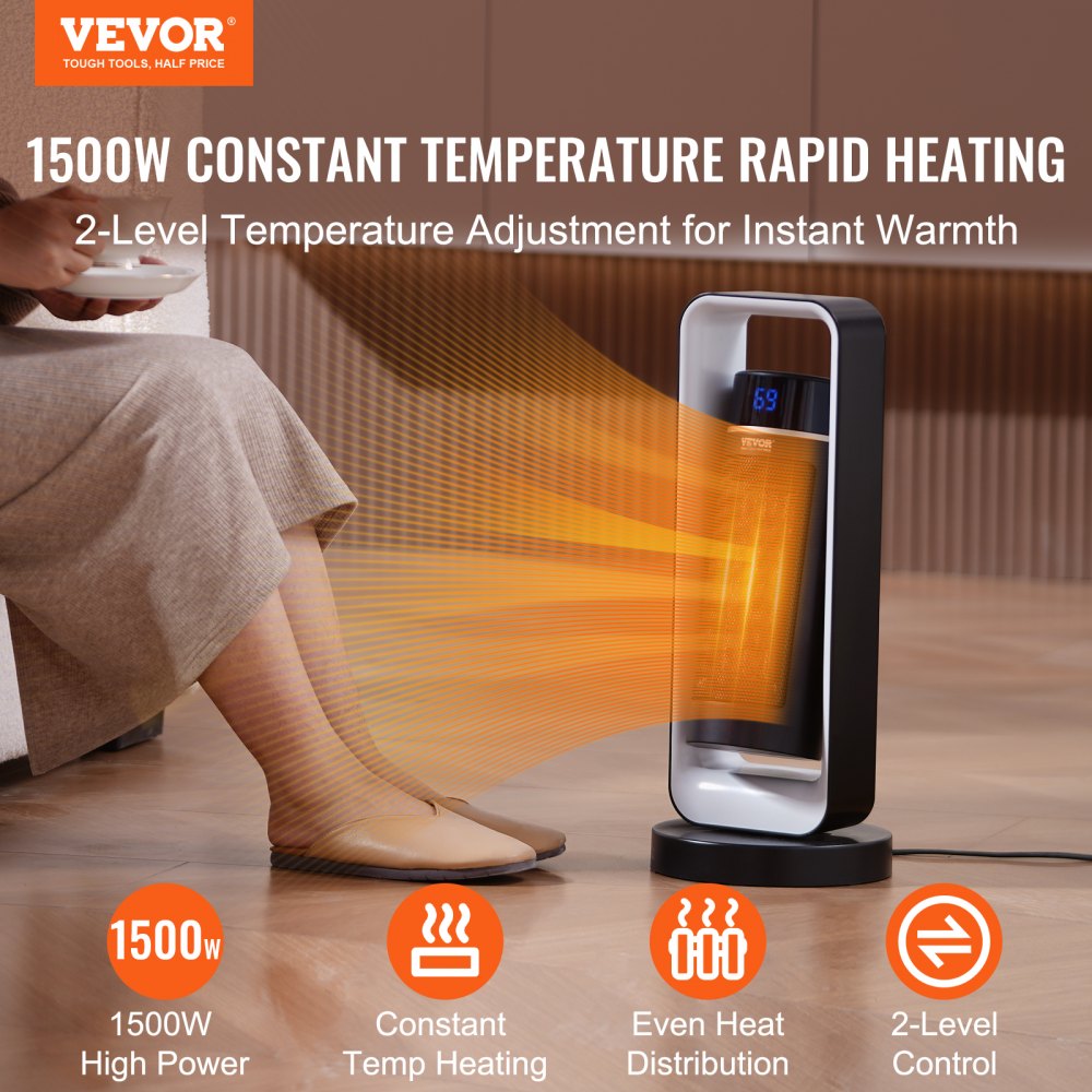 VEVOR Electric Space Heater with Thermostat Remote Control, 1000W/1500W ...