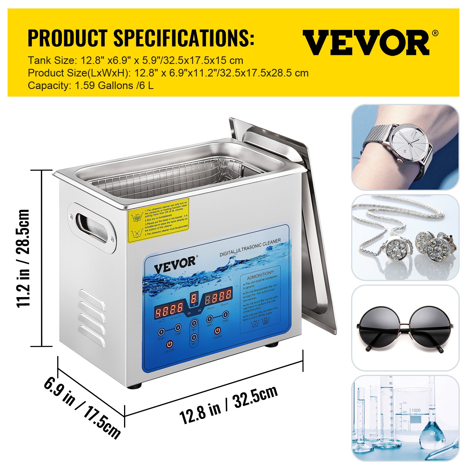 VEVOR Ultrasonic Cleaner, 36KHz~40KHz Adjustable Frequency, 6L 110V ...