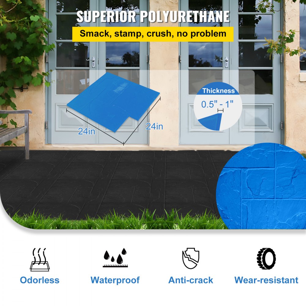 VEVOR Concrete Texturing Skin, 24"x24" Concrete Stamps Mats Set ...