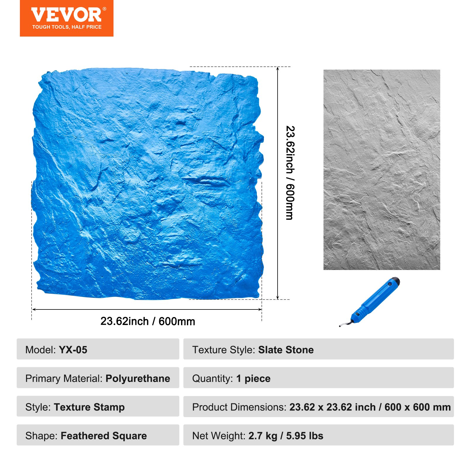 VEVOR Concrete Stamps Mat 24 x 24 in Texturing Skin Polyurethane Stamp ...