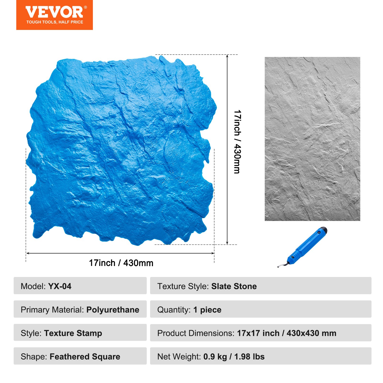 VEVOR Concrete Stamps Mat, 18 x 18 in, Concrete Texturing Skin ...