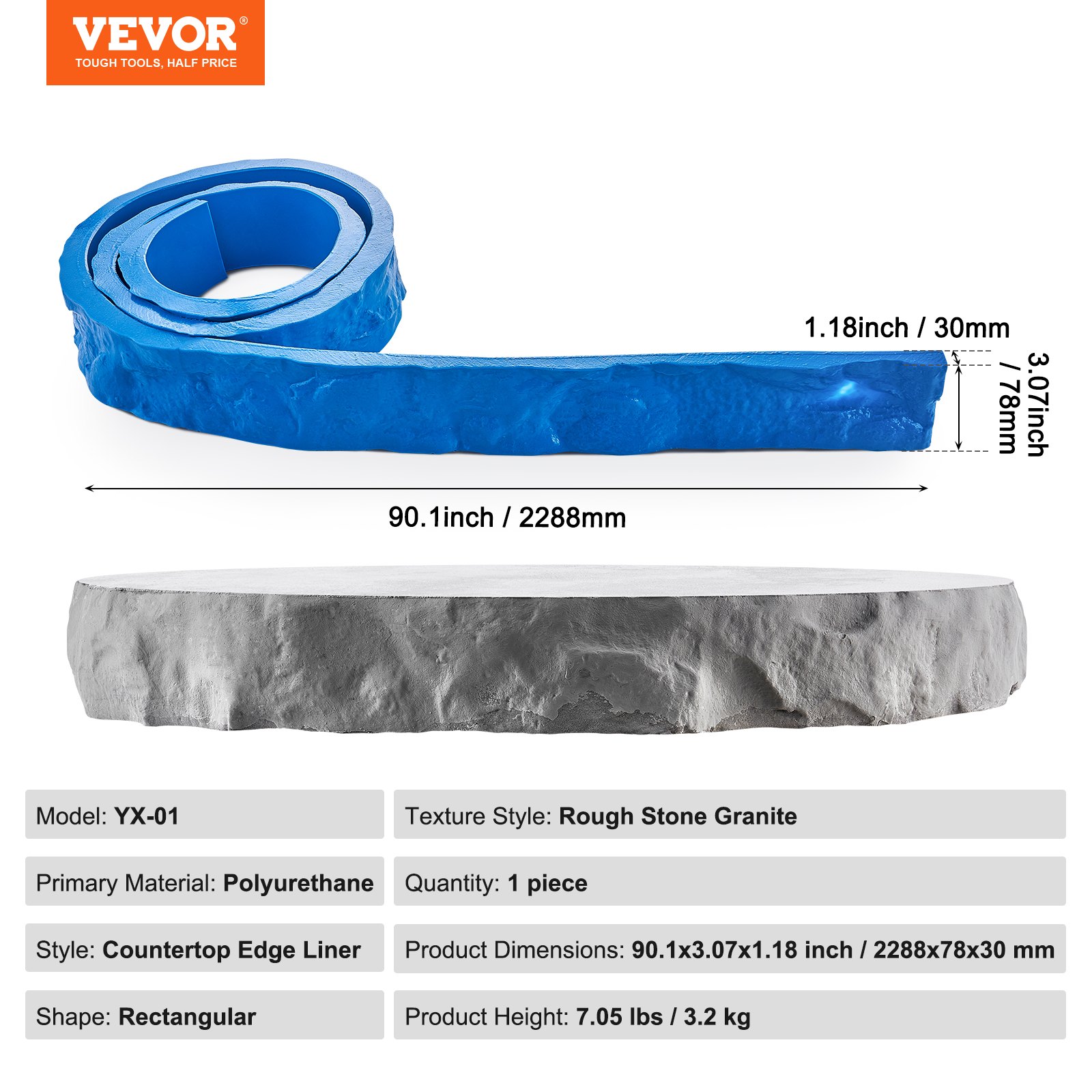 VEVOR Concrete Stamps 91 x 3 in Rectangular Polyurethane Stamp Stone ...