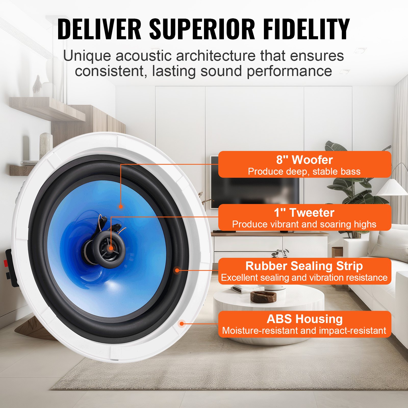 VEVOR 2 PCs 8 Inch in Ceiling Speakers, 50-Watts, Flush Mount Ceiling ...