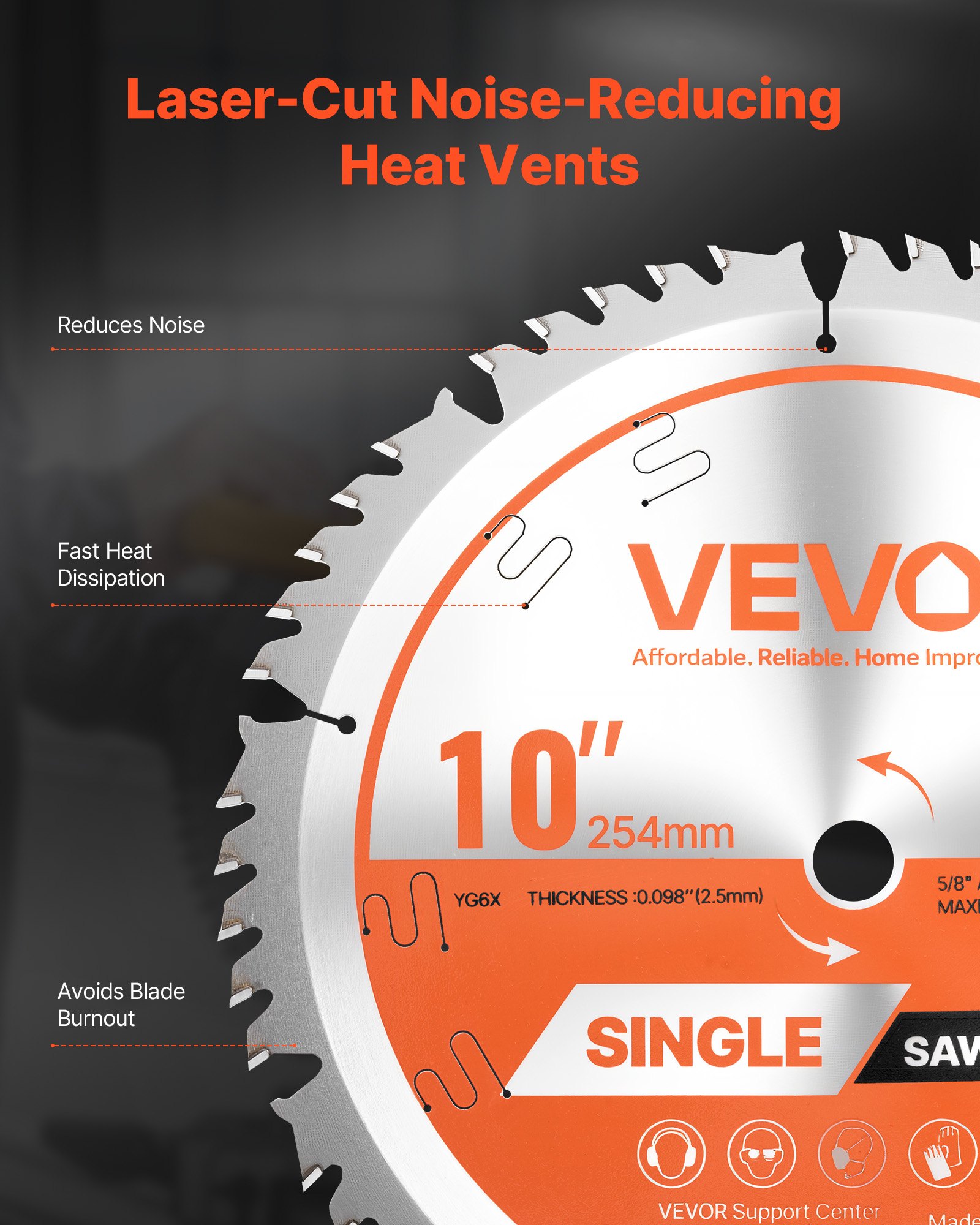 VEVOR 10 Inch Circular Saw Blade – 10 In, 50 Teeth, 5500 RPM