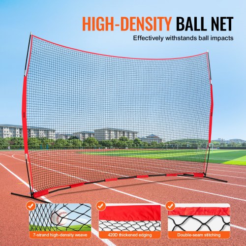 VEVOR Barricade Backstop Net, 16x10 ft Ball Sports Barrier Netting ...