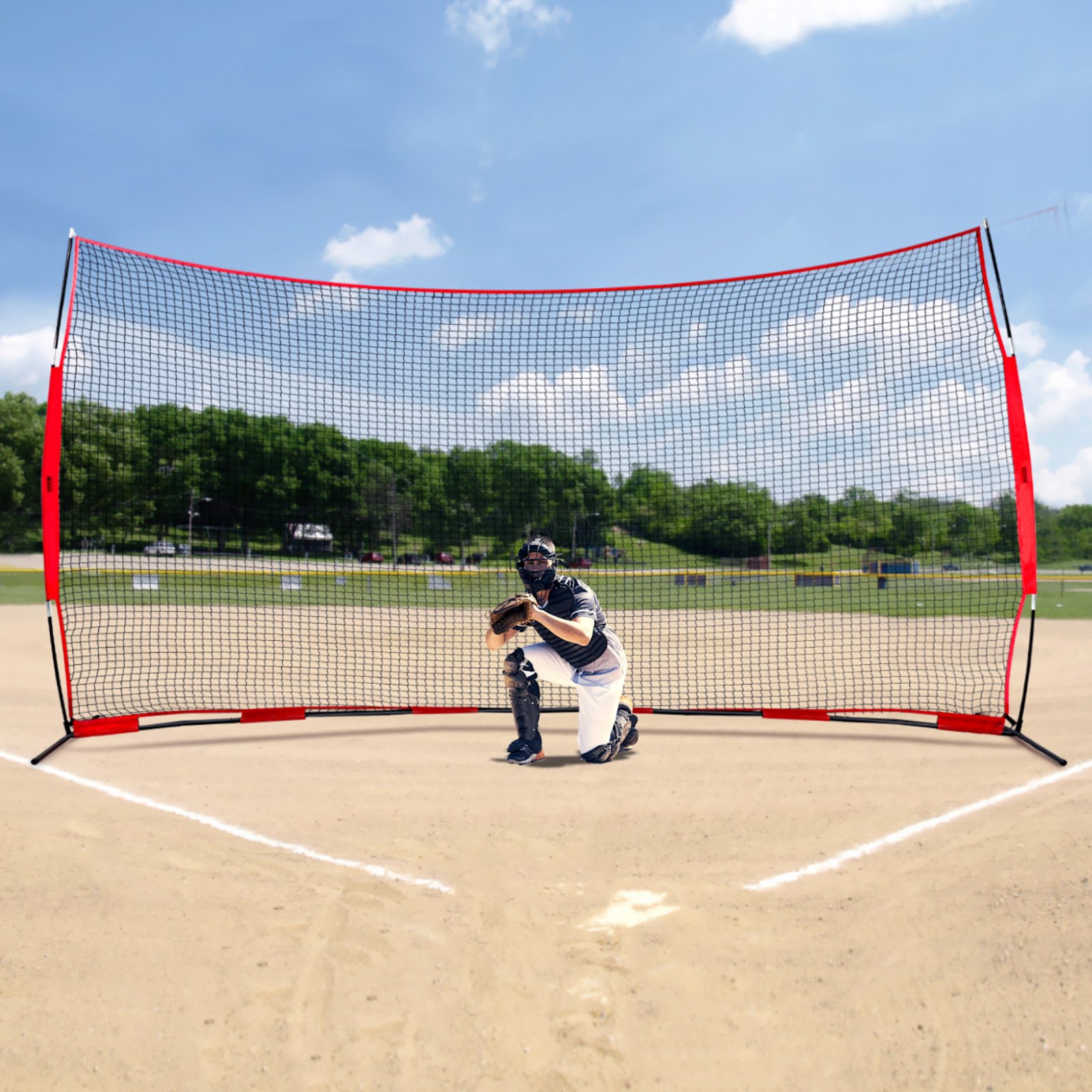 VEVOR Barricade Backstop Net, 16x10 ft Ball Sports Barrier Netting ...