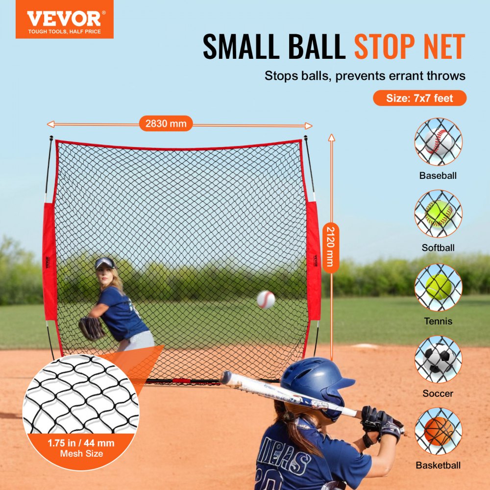 VEVOR Barricade Backstop Net, 7x7 ft Ball Sports Barrier Netting ...