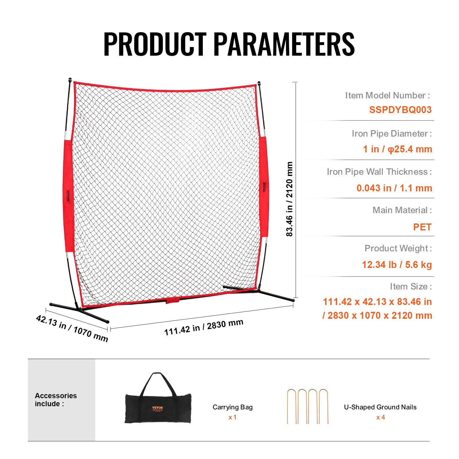 VEVOR Barricade Backstop Net, 7x7 ft Ball Sports Barrier Netting ...