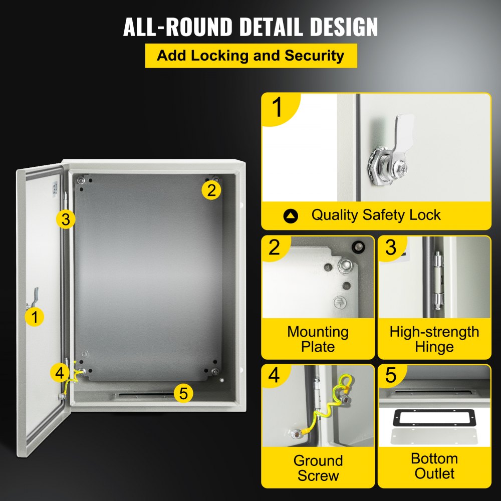 VEVOR Electrical Enclosure Box, 16'' ×12'' ×6'', Carbon Steel Hinged ...