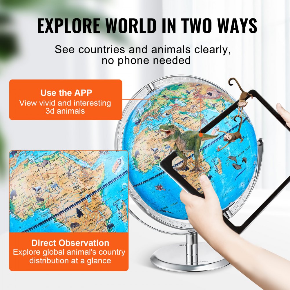 VEVOR Educational Globe for Kids, 254 mm, Interactive AR World Globe ...