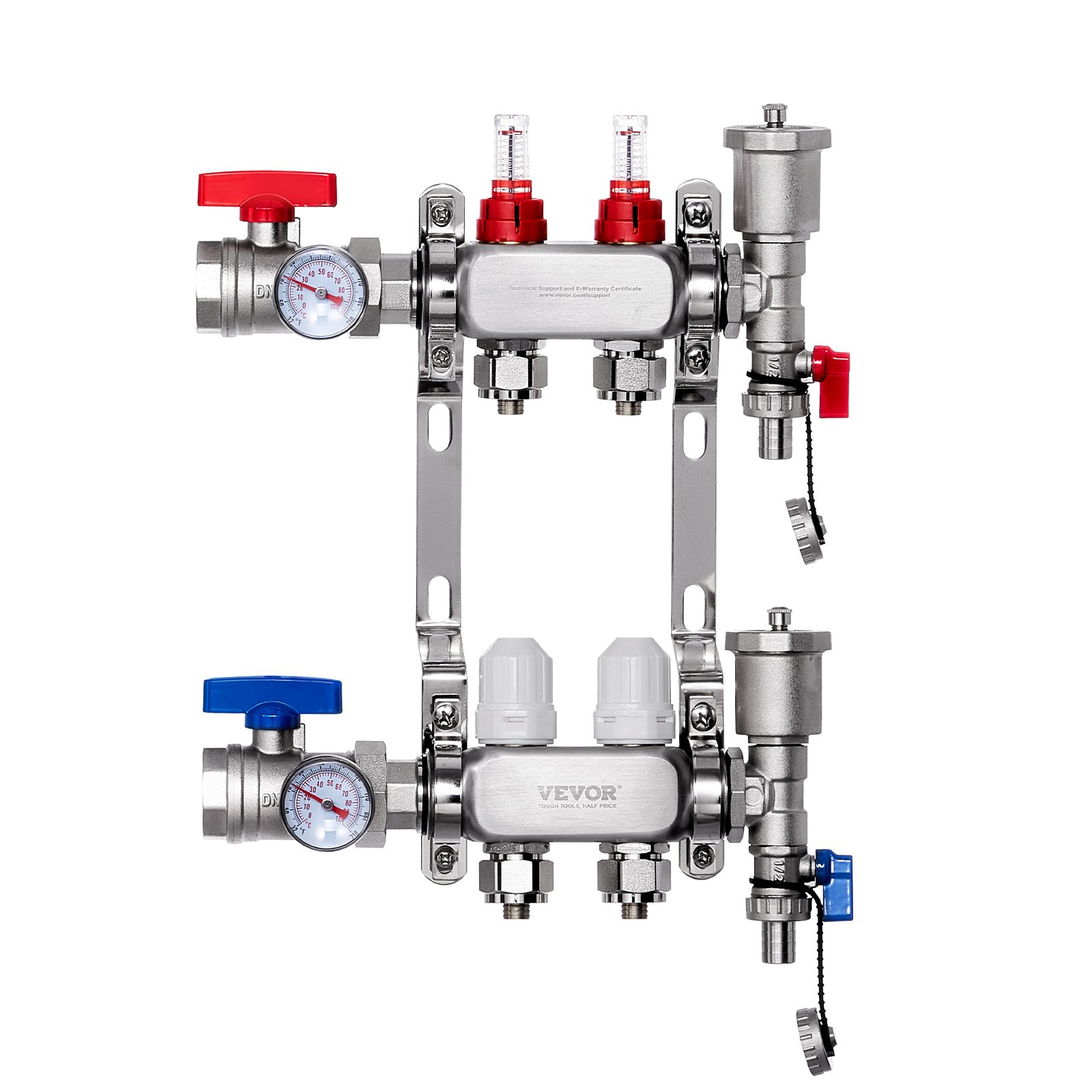 VEVOR 2-Branch Radiant Heat Manifold 1/2" PEX Tubing Floor Heating ...