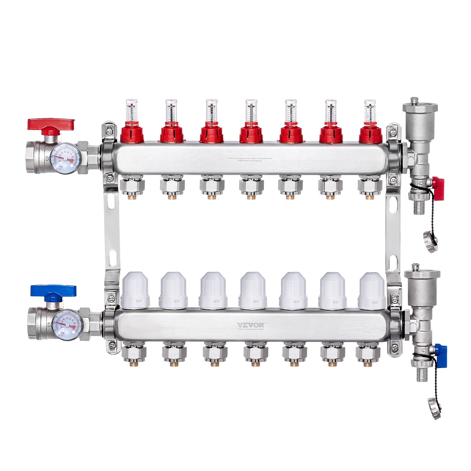 VEVOR 7-Branch Radiant Heat Manifold, 1/2" PEX Tubing Manifold ...