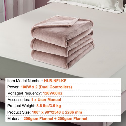 VEVOR Heated Blanket Electric Throw, 100" x 90" King Size, Soft Flannel ...