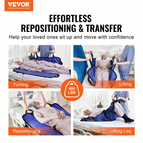 VEVOR Positioning Bed Pad 48"x40" Patient Transfer Sheet & 8 Reinforced ...