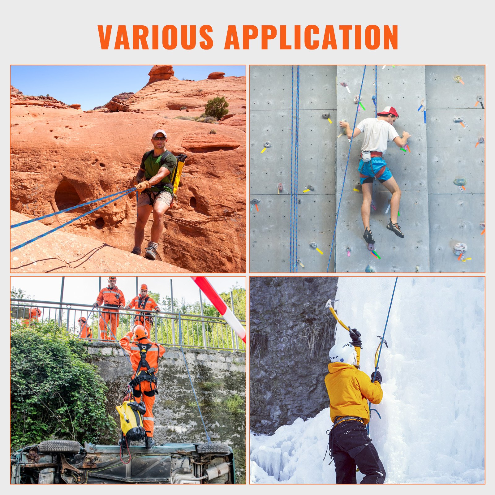 VEVOR 10.2mm Dynamic Climbing Rope, 40M(131ft) Outdoor Rock Climbing ...