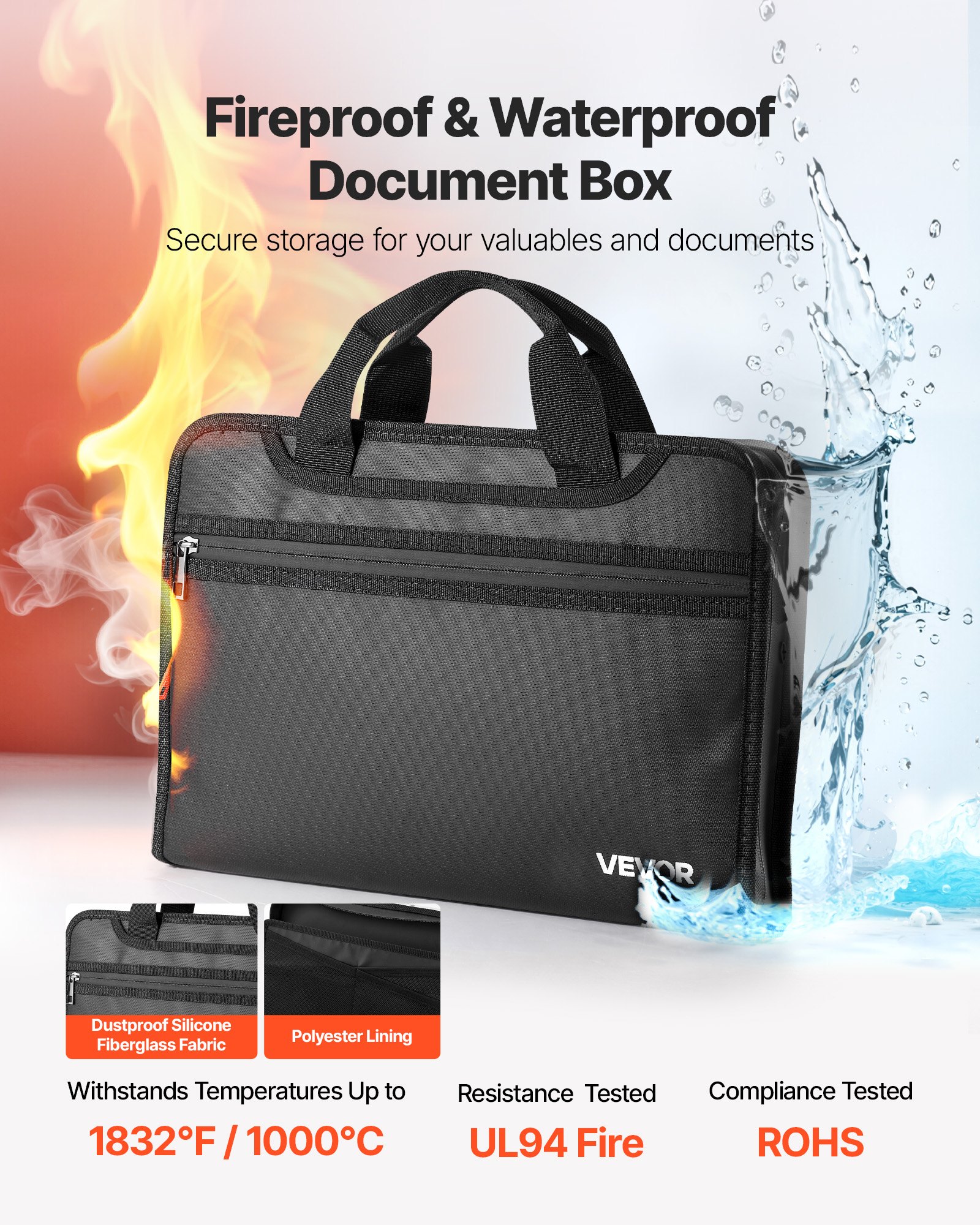 VEVOR Document Fireproof Bag – 1832℉ Heat & Waterproof