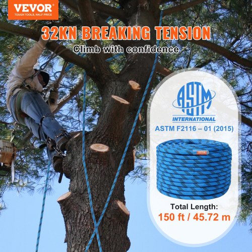 VEVOR 12.7mm Static Climbing Rope, 45.7M(150ft) Outdoor Rock Climbing ...
