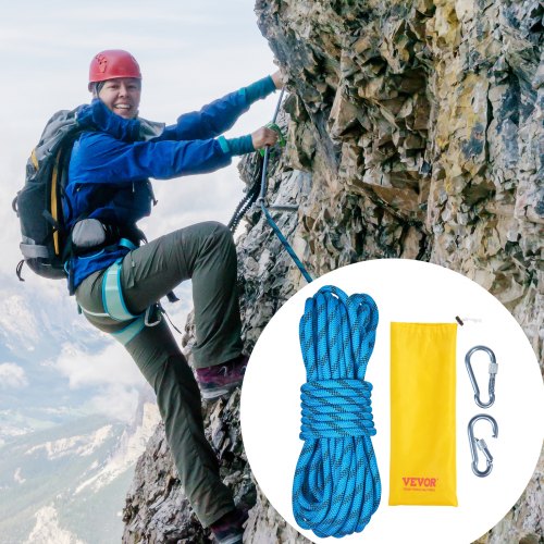 VEVOR Static Climbing Rope, 32 ft Outdoor Rock Climbing Rope with 26KN ...