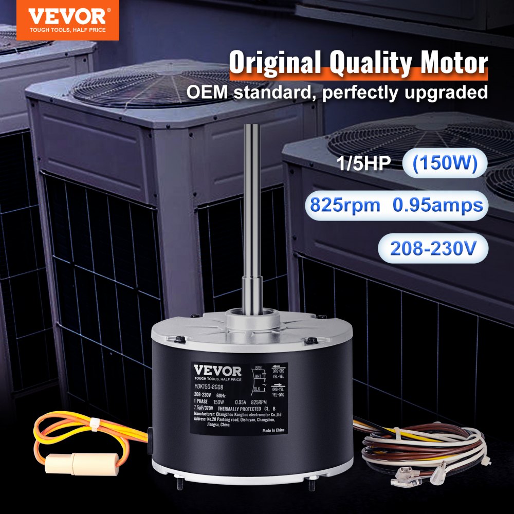 VEVOR Condenser Fan Motor 5KCP39GFS166S, 3S003, 1/5 HP 208-230V, 825RPM ...