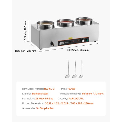 Commercial Soup Warmer Soup Station with 3*6.34Qt Pot Soup Kettle ...