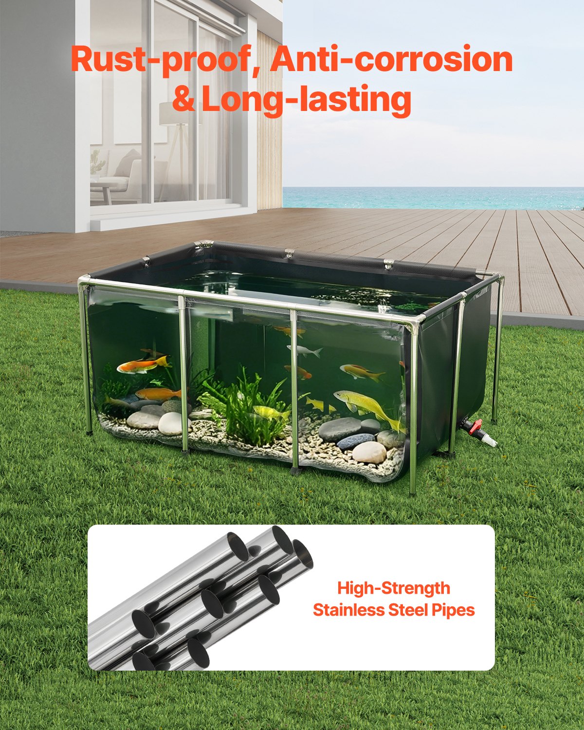 VEVOR Canvas Fish Pond, 270 Gal Above Ground Fish Pond, PVC Koi Tank ...