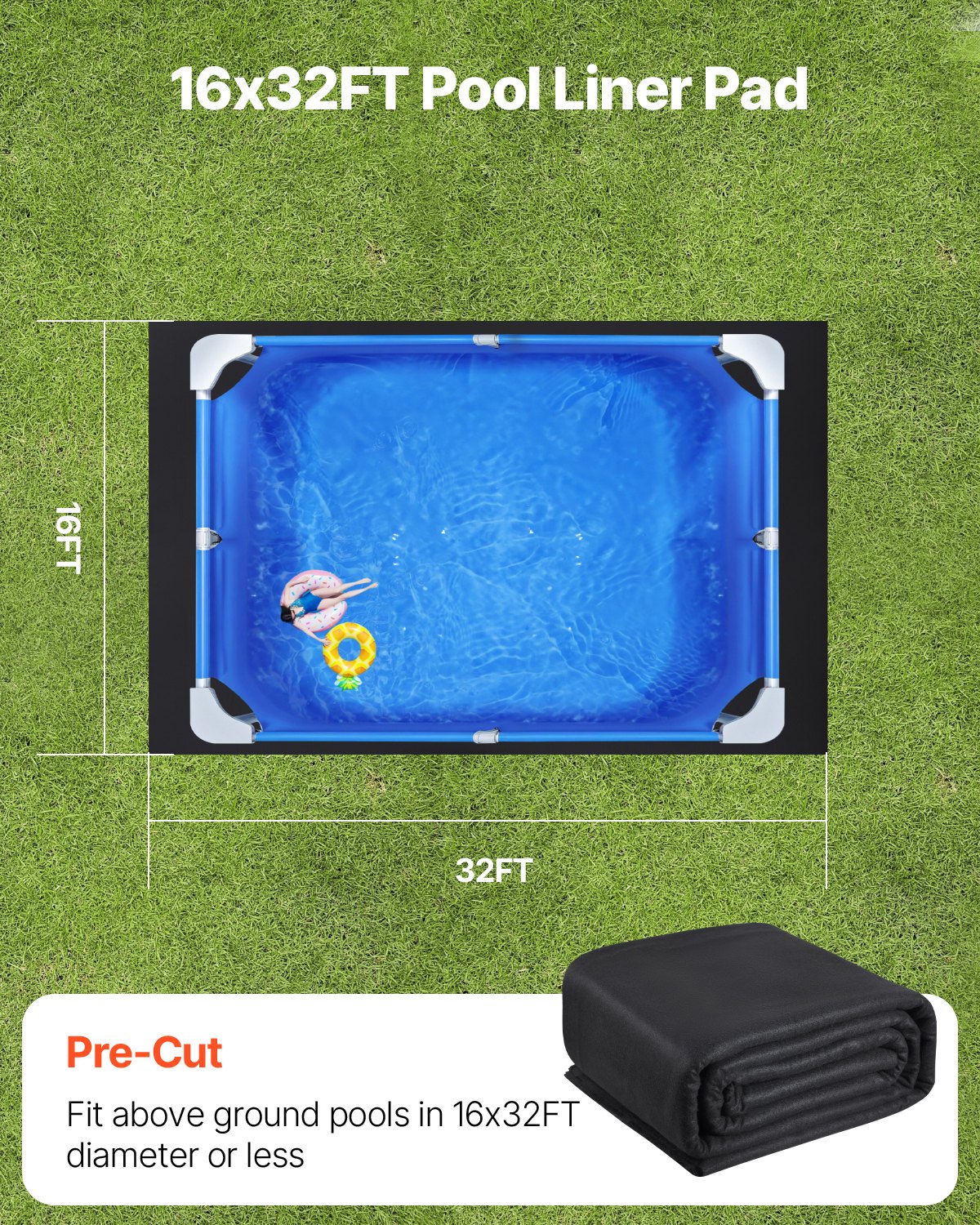 VEVOR Above Ground Pool Liner Pad – 16×32 ft, Extra-Thick