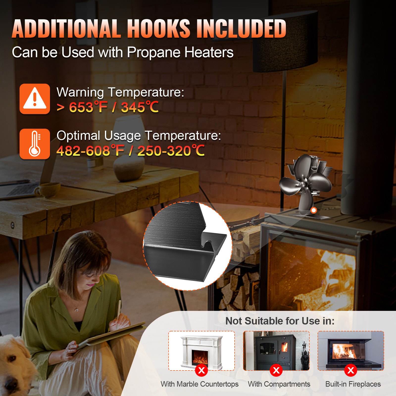 VEVOR Wood Stove Fan Heat Powered, Quiet Fireplace Fans for Wood/Log ...